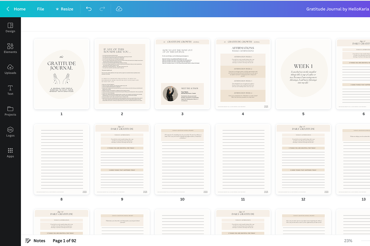 Gratitude Journal canva template