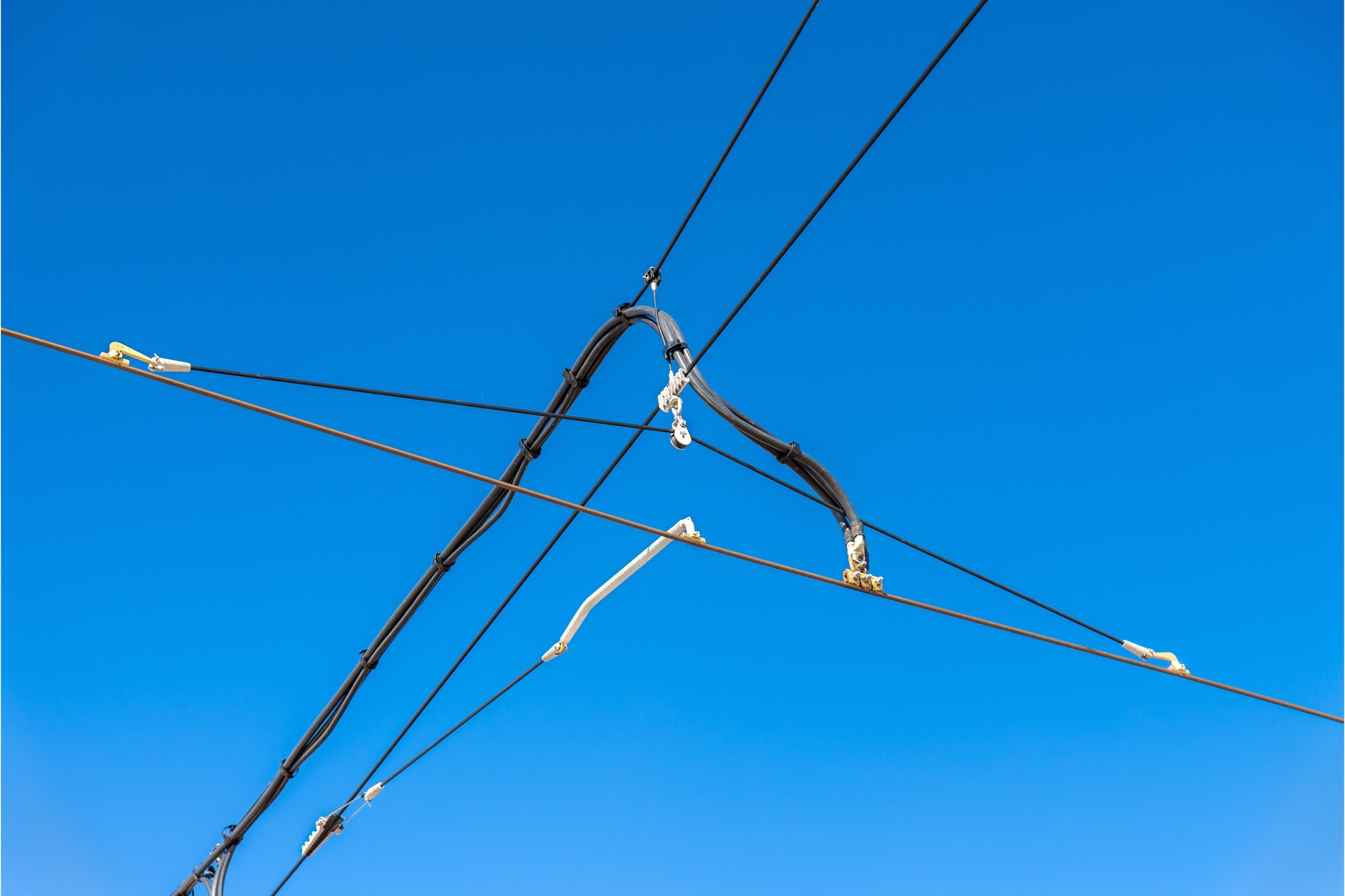 Overhead contact system on the new tram line Strasbourg - Kehl, France ...