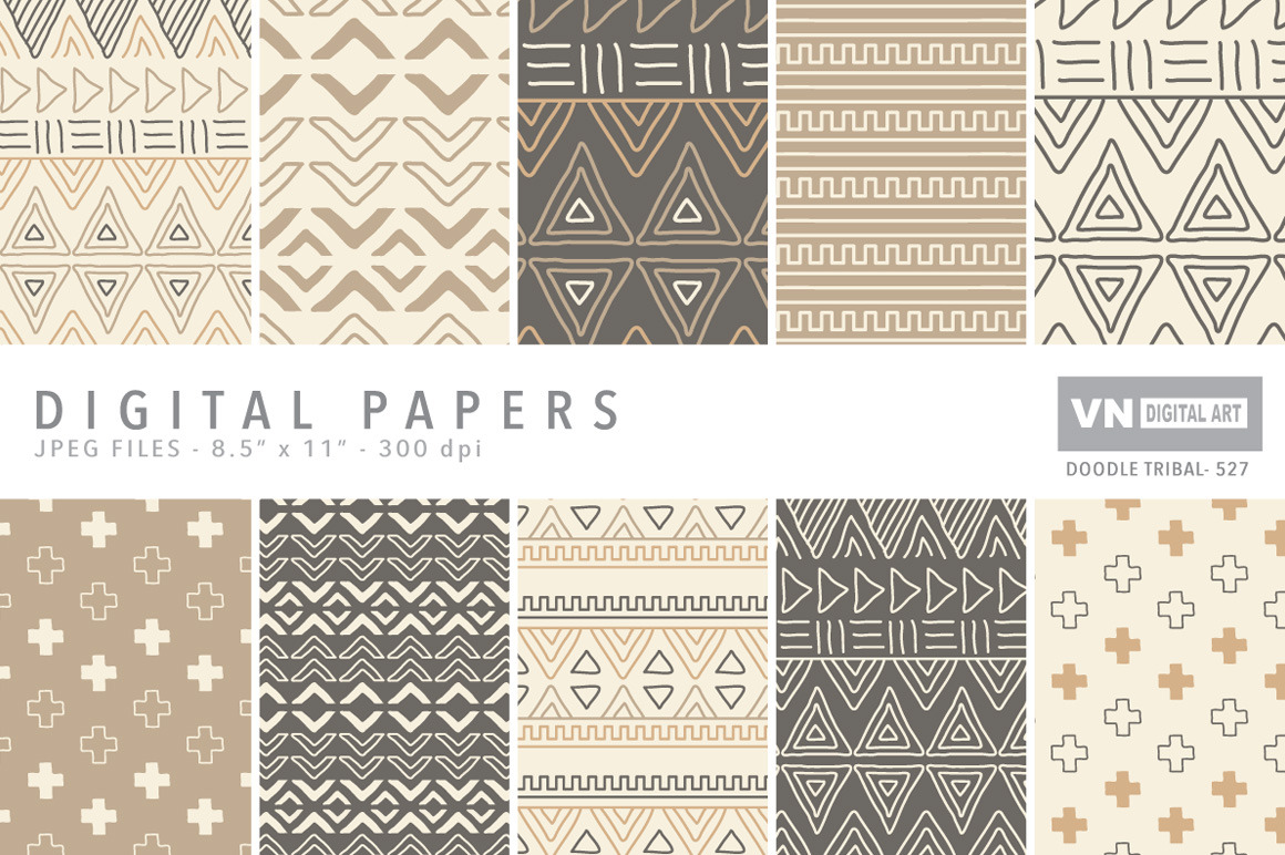 Digital Papers - Doodle Tribal - 527, a Pattern Graphic by VN Digital Art