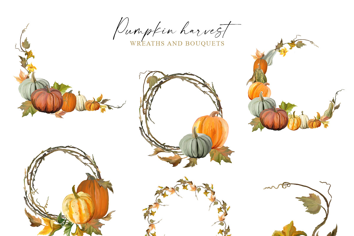 Pumpkin harvest - autumn clipart, an Illustration by Vasmila