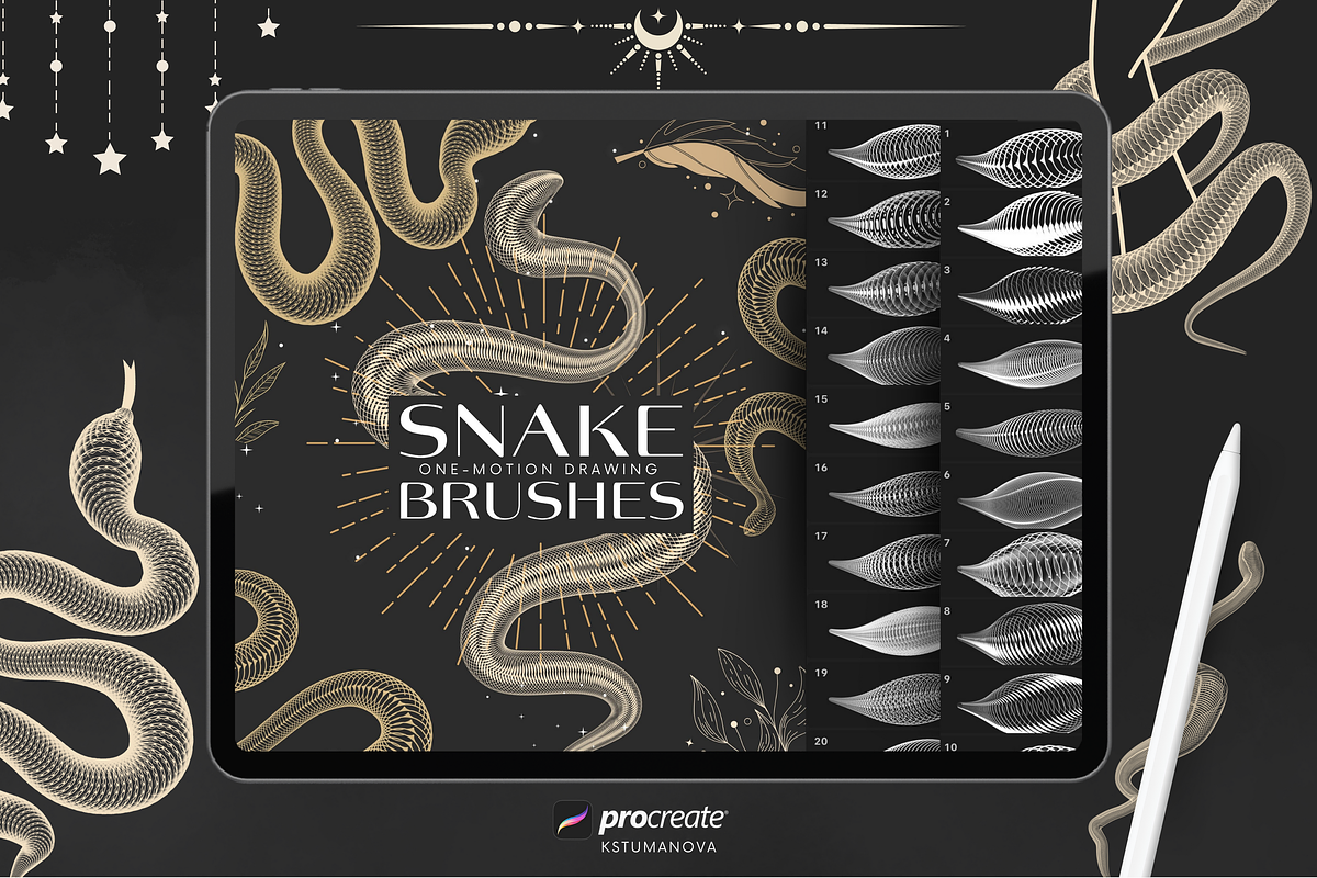 Procreate snake brushes, a Brush Add-On by KsTumanova