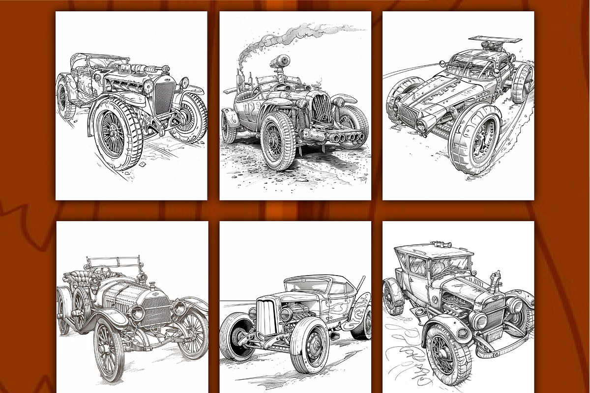 235 Steampunk Car Coloring Pages V01, a Transportation Illustration by ...
