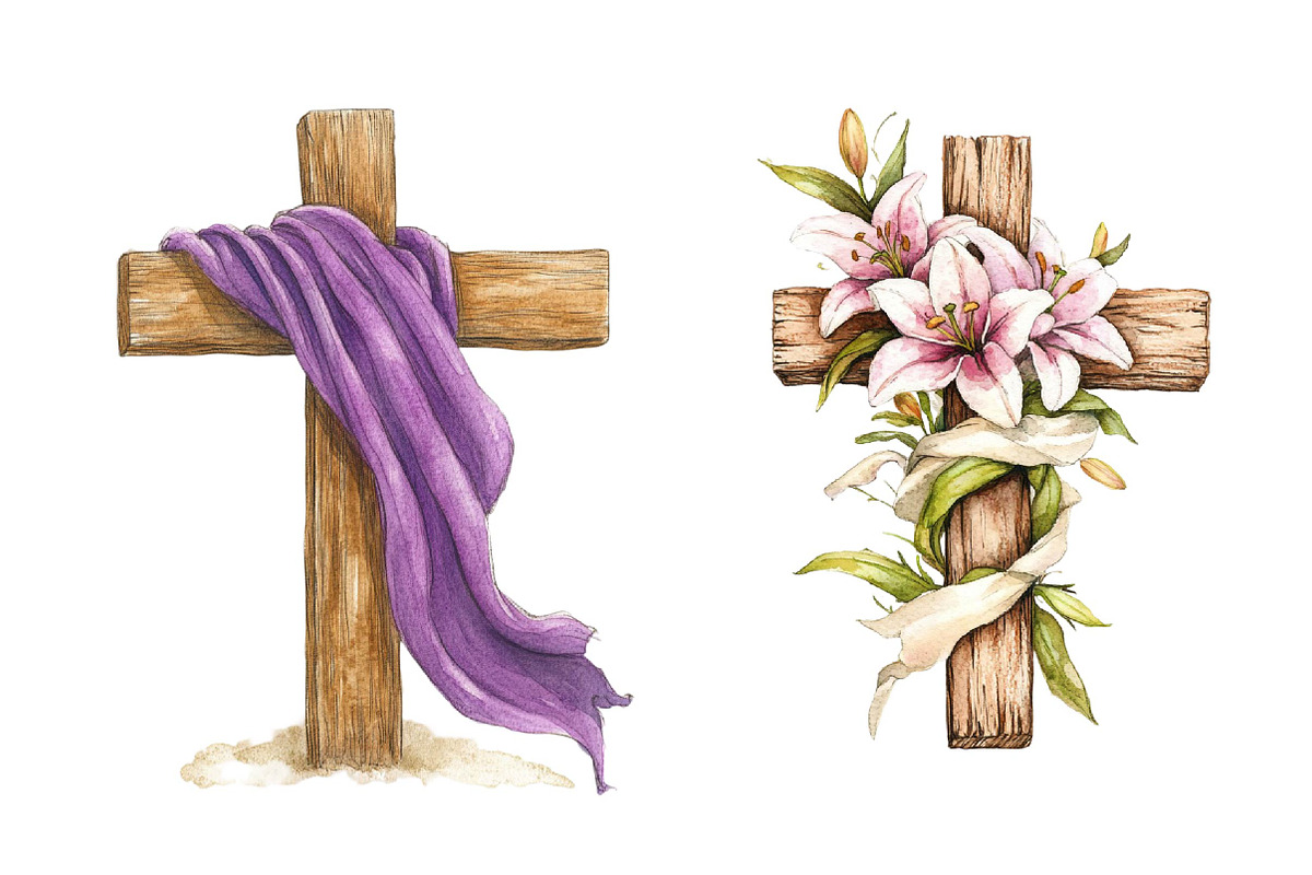 Christian Easter Watercolor Clipart, an Illustration by Dream Creation