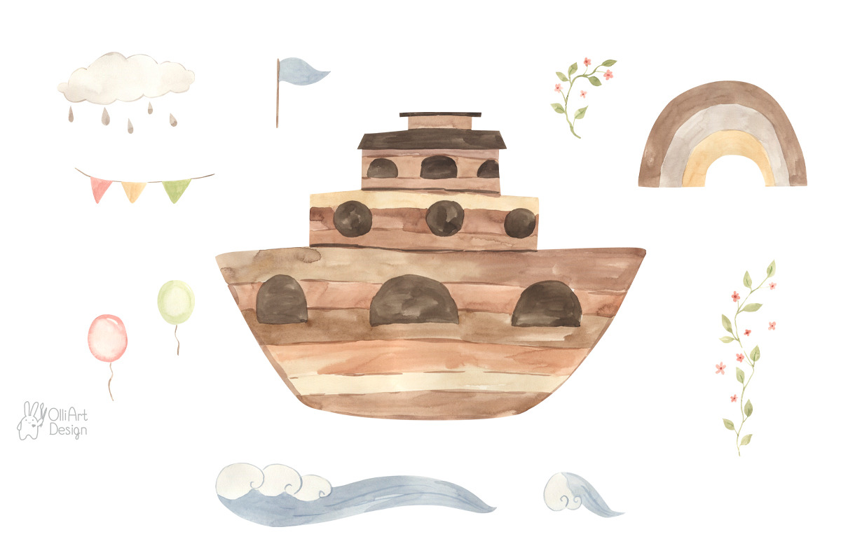Noah's Ark watercolor clipart | Creative Market