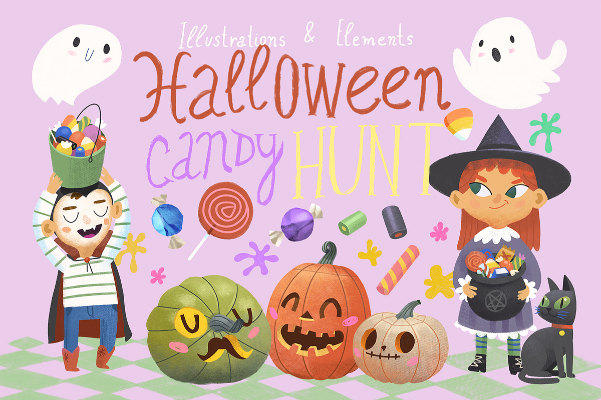 Halloween Candy Hunt, an Illustration by Moonery's | Creative Market