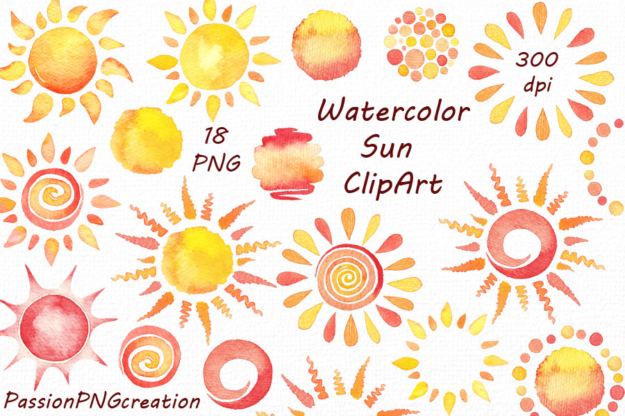 Watercolor Sun Clipart | Illustrations ~ Creative Market