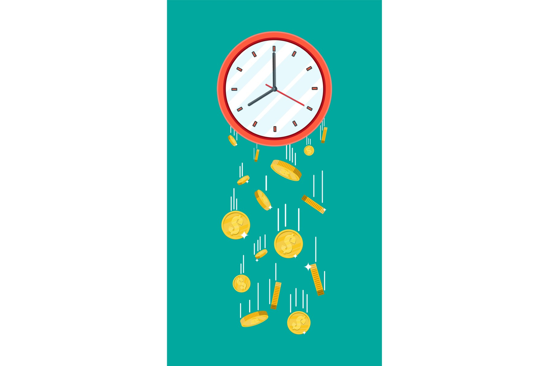 Golden coins falling from clocks., a Finance Illustration by Abscent