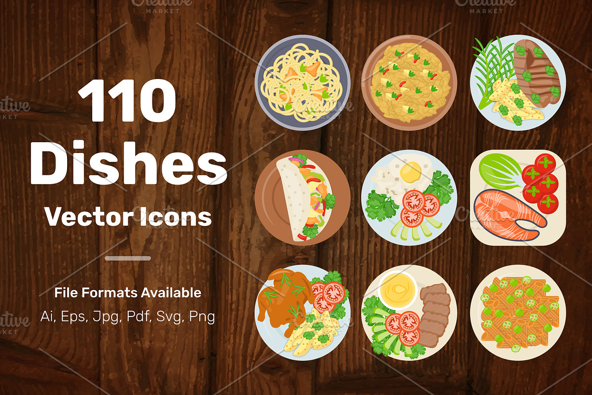 110 Dishes Vector Icons, an Icon by Vectors Market