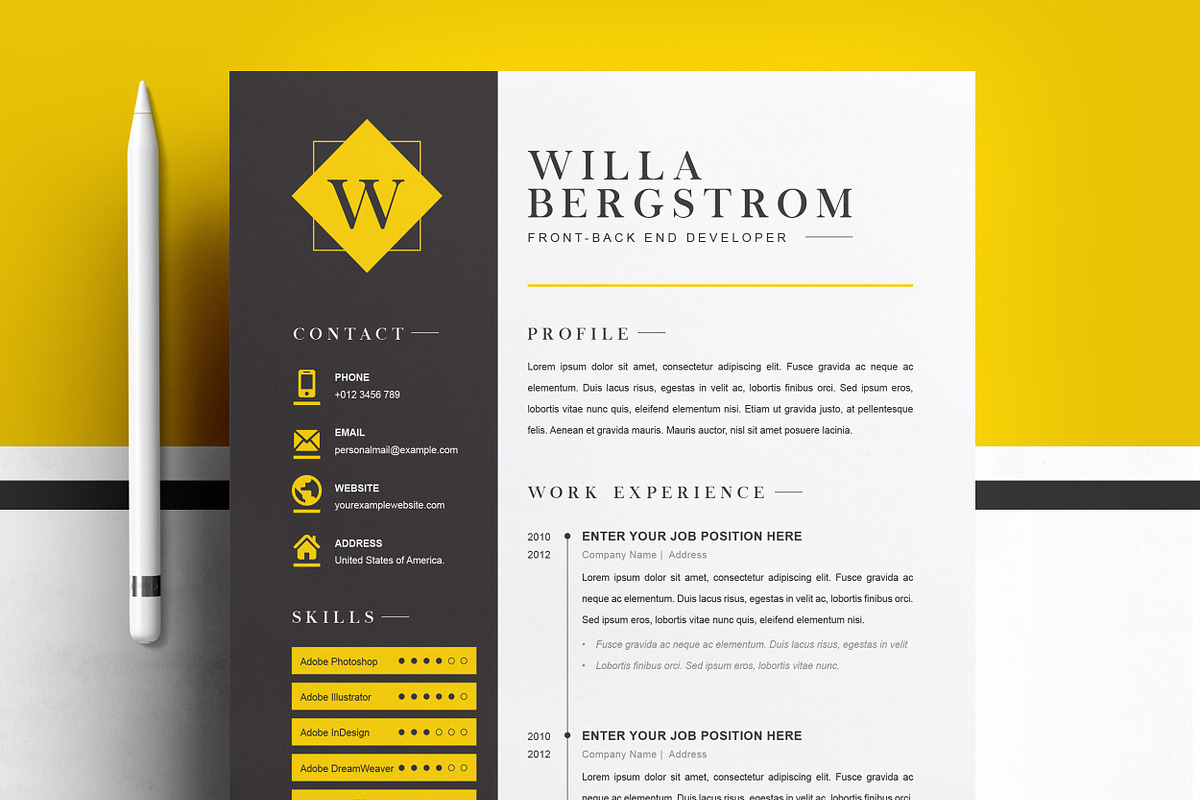 Minimal Yellow Resume Template / CV, a Resume Template by ResumeInventor