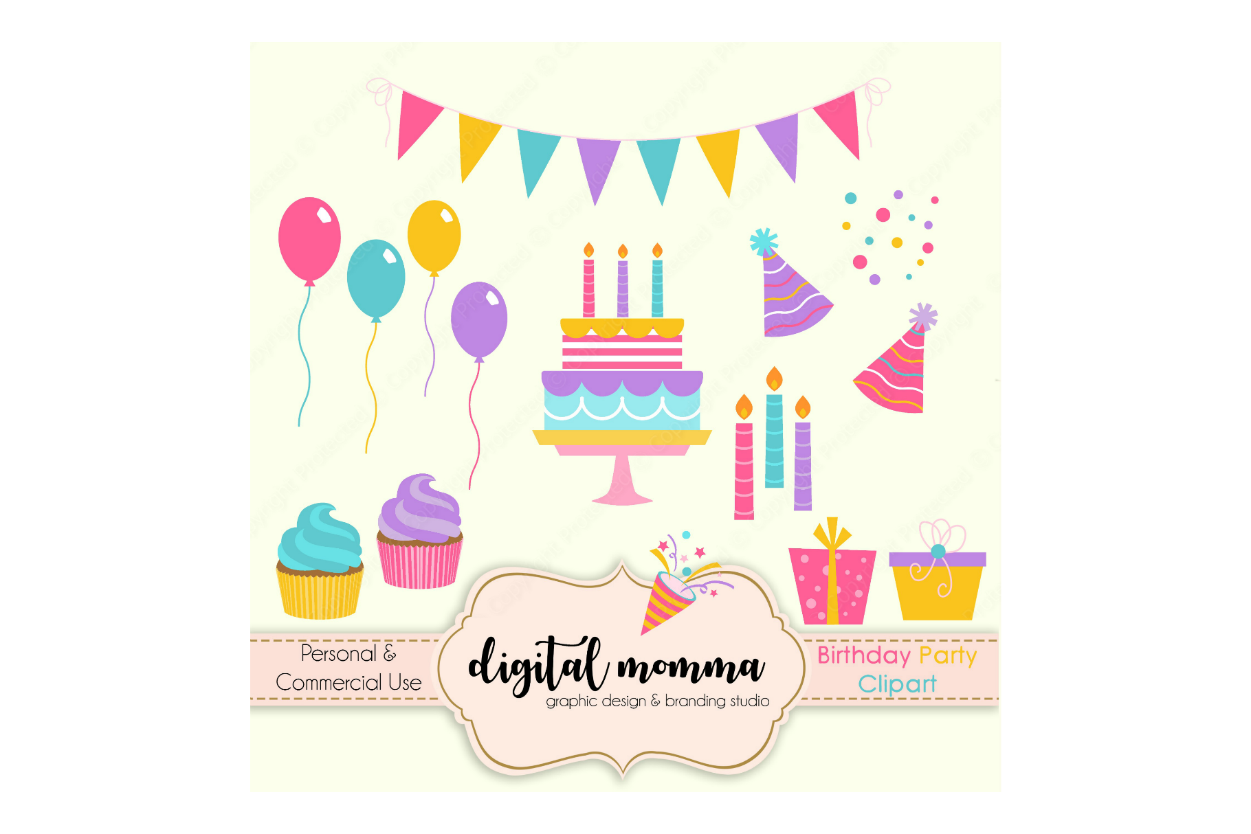 Birthday Party Clipart Set, an Illustration by Digital Momma