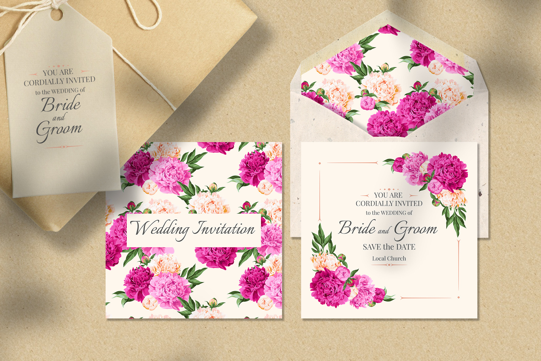 Peony Wedding Invitation, an Invitation Template by GreyLilac