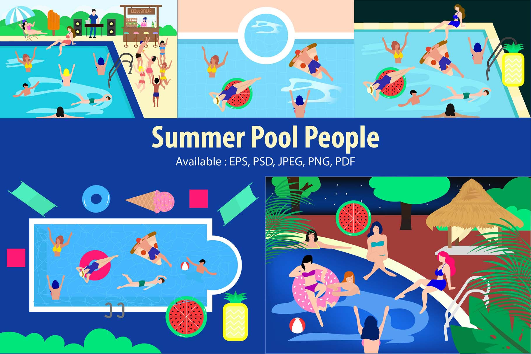 Summer Pool People Set, a Graphic by bungamustia