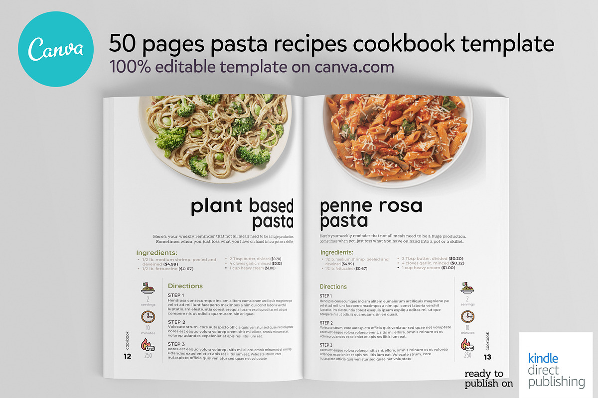 Pasta CookBook CANVA template editab, a Magazine Template by DeLaGranSiete
