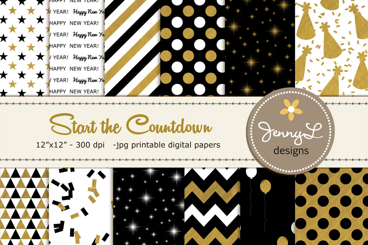 New Year Digital Papers, a Pattern Graphic by JennyL Designs