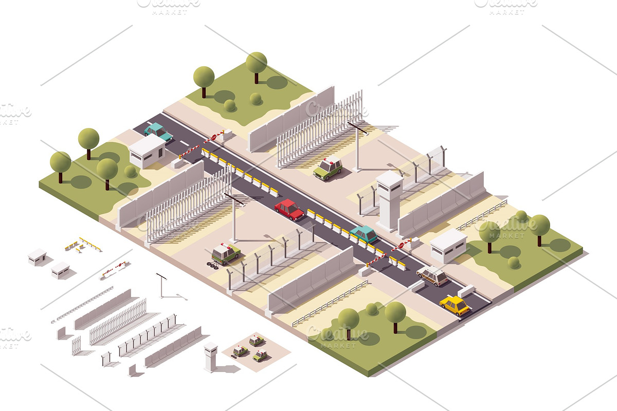 Vector isometric border checkpoint, an Illustration by tele52