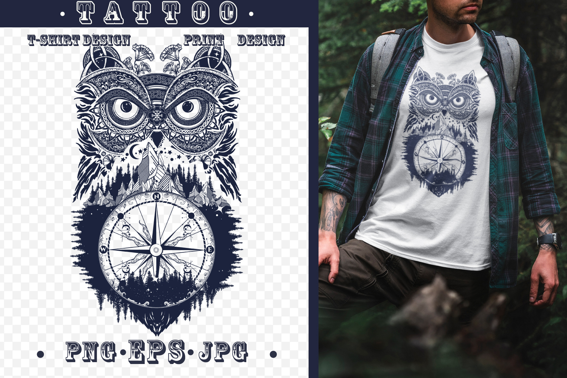 Celtic owl and compass, a Graphic by intueri