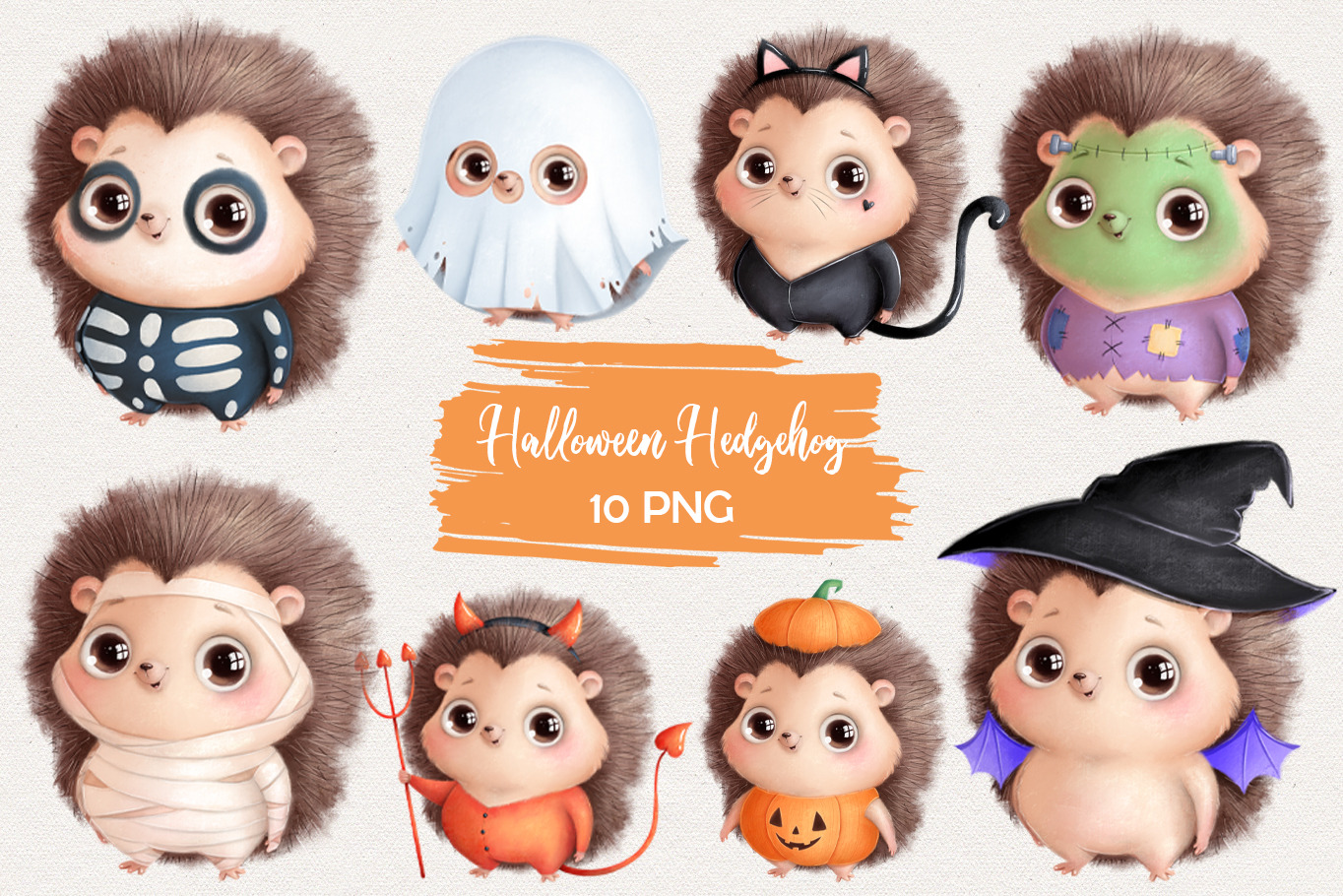 Cute Halloween Hedgehog Clipart, an Animal Illustration by BonbonnyDesigns