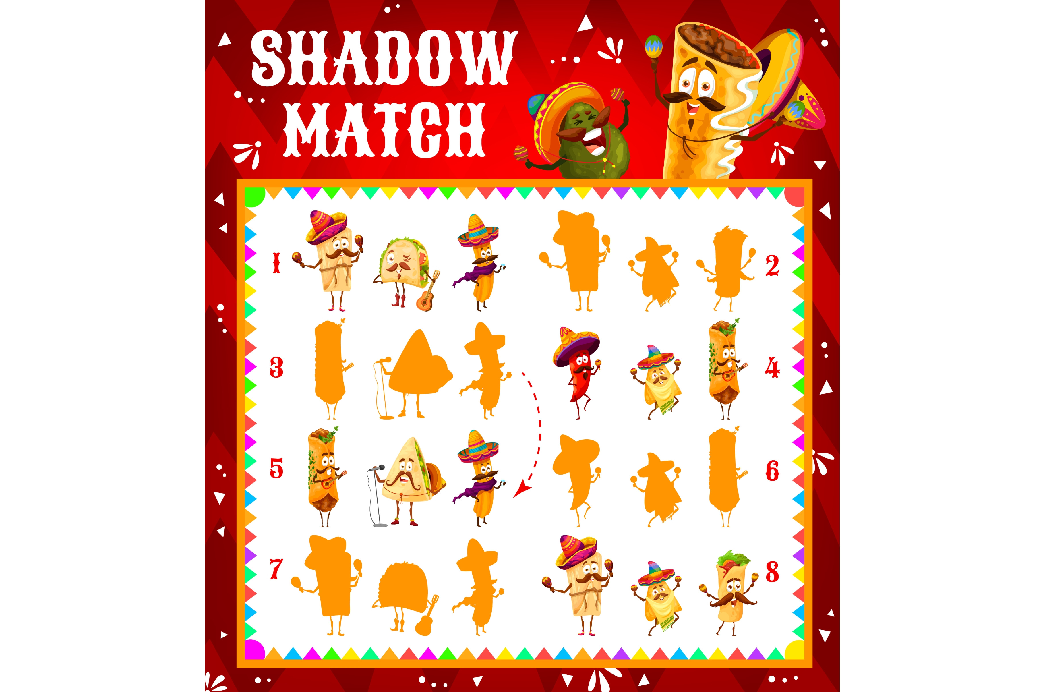 Shadow match kids game worksheet, an Education Illustration by Vector ...