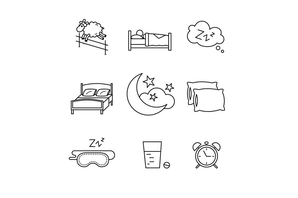 Sleeping, bedtime rest and bed, an Outline Icon by Iconicbestiary