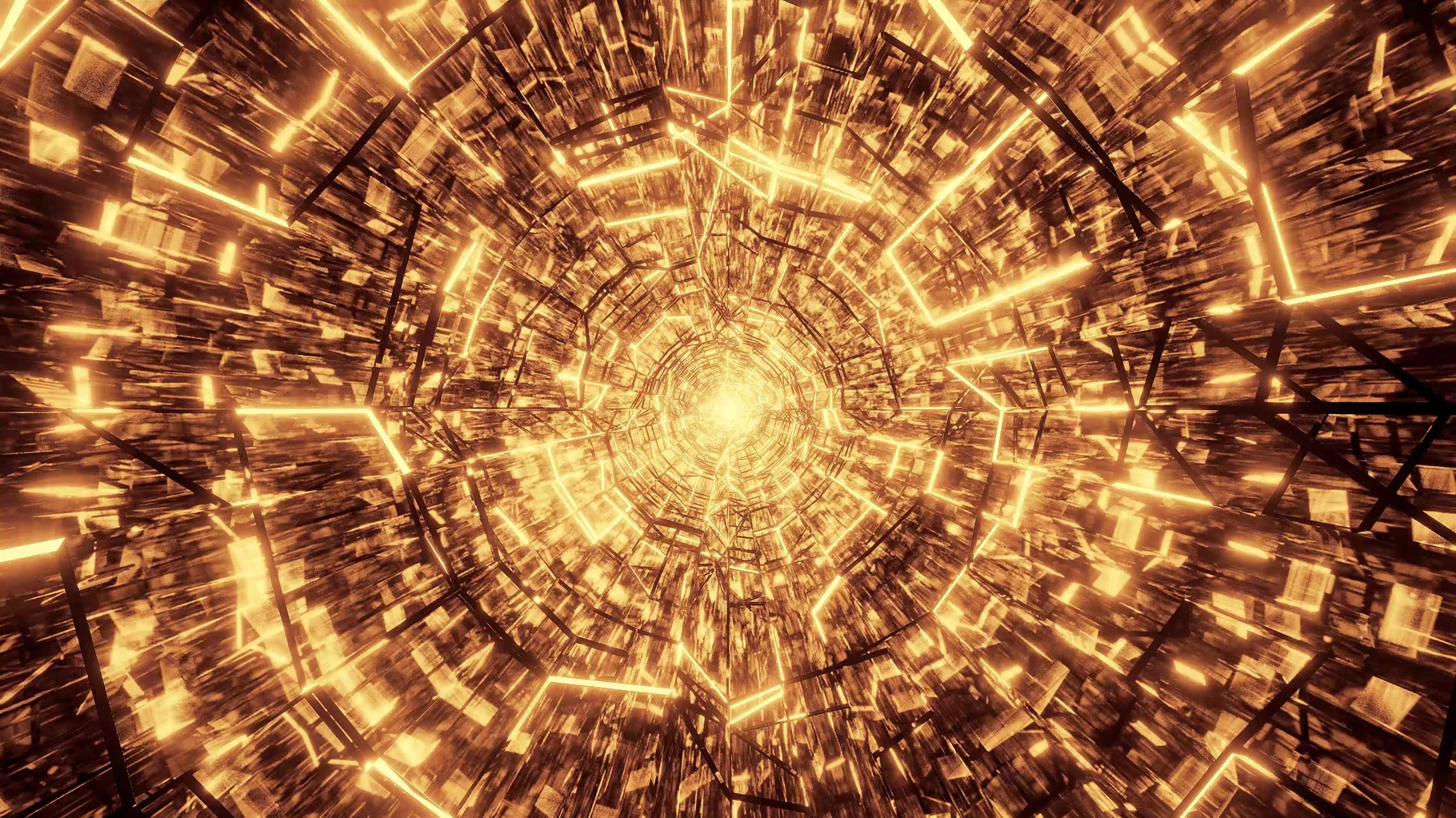 Glowing wireframe glass tunnel containing glowing wireframe, wireframes ...