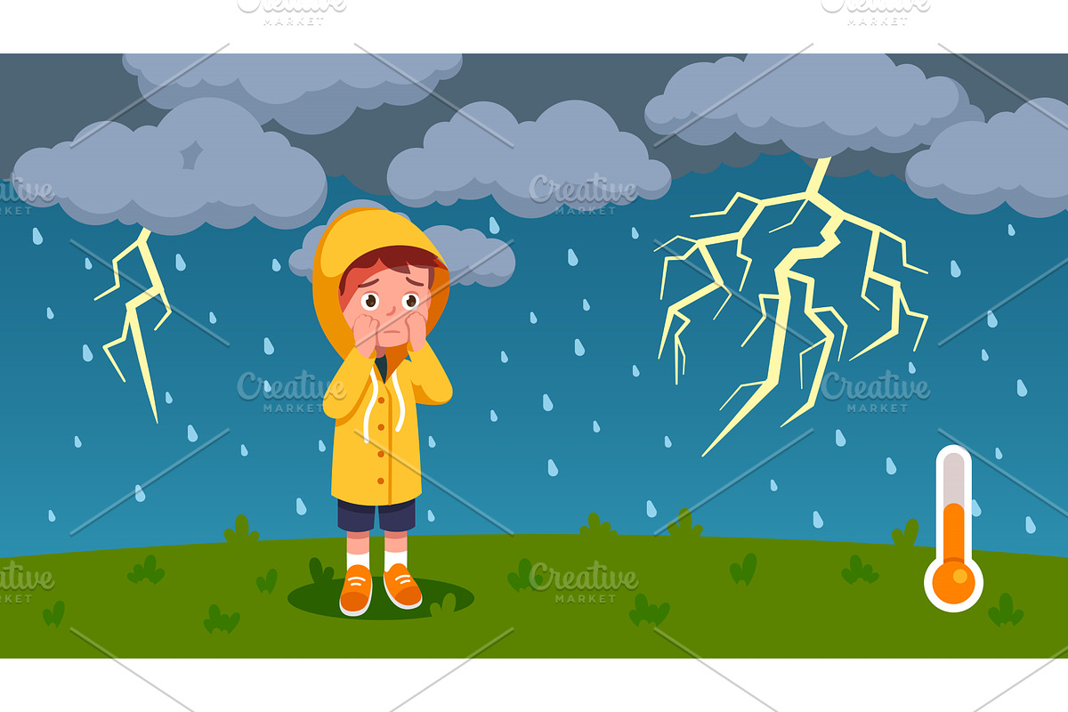 Boy scared of thunder, lightning, a Person Illustration by ...
