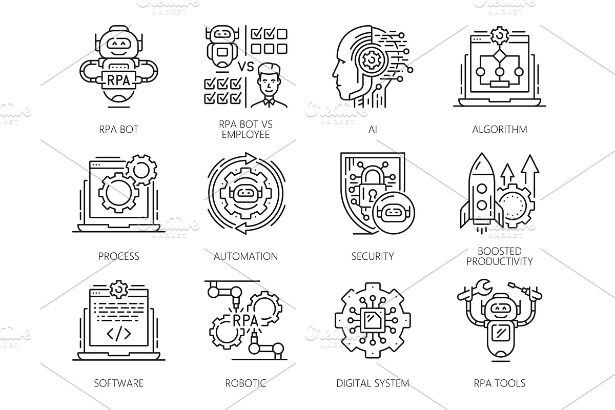 RPA icons robot process automation, a Technology Illustration by Vector ...