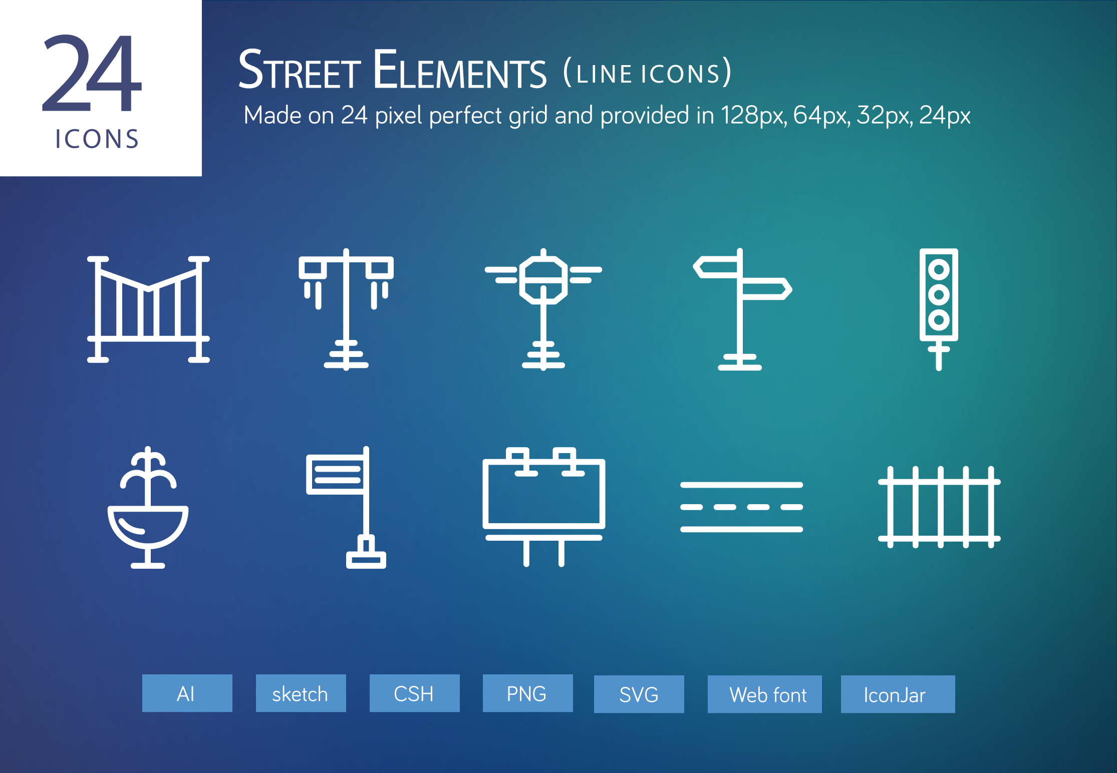 24 Street Elements Line Icons, an Outline Icon by Vectopus.com