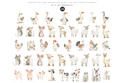 watercolor farm animal clipart set, an Animal Illustration by Pink ...