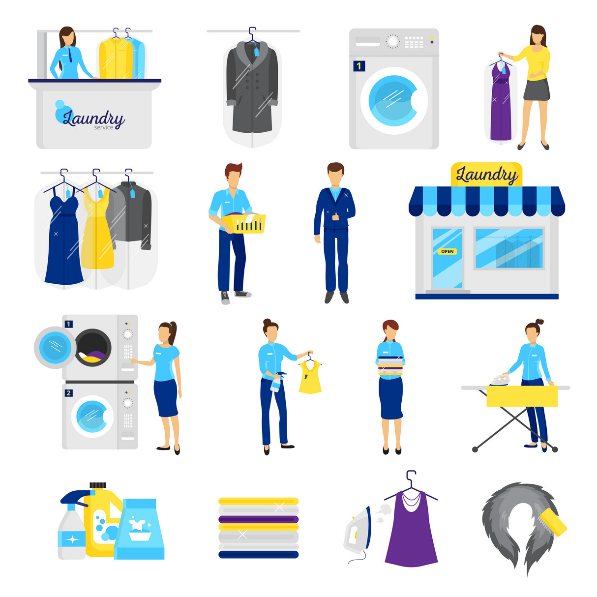 Laundry service set, an Icon by Macrovector