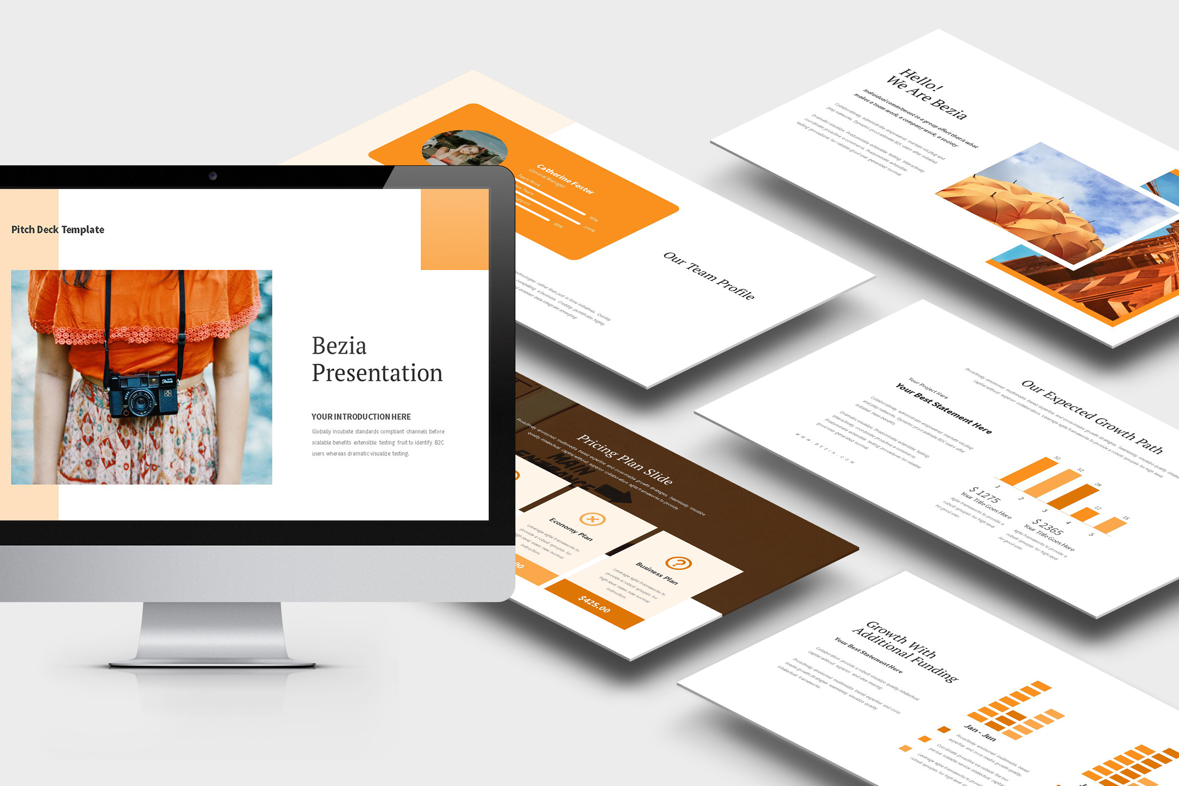 Bezia : Orange Pitch Deck Powerpoint, a Presentation Template by Punkl Camp