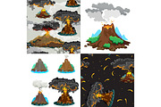 A set of volcanoes of varying degrees of eruption, a sleeping or ...