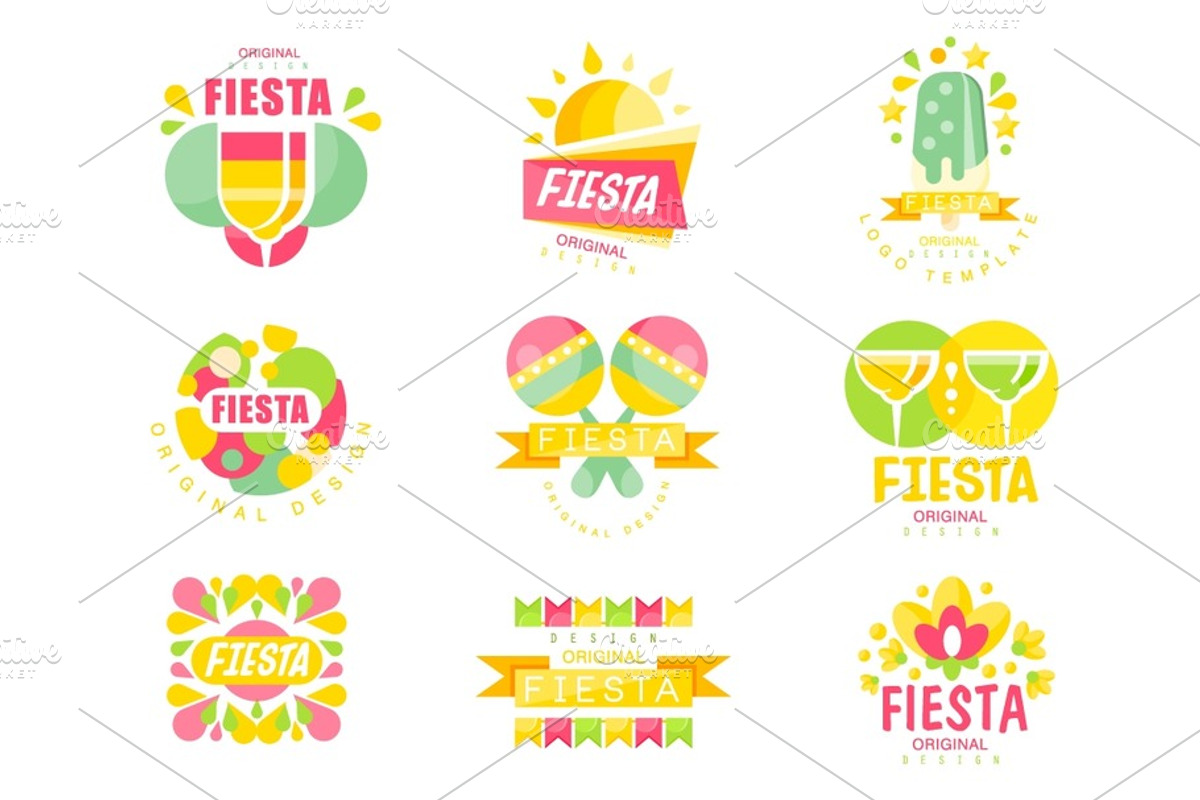 Fiesta logo original design set, labels for a holiday colorful vector ...