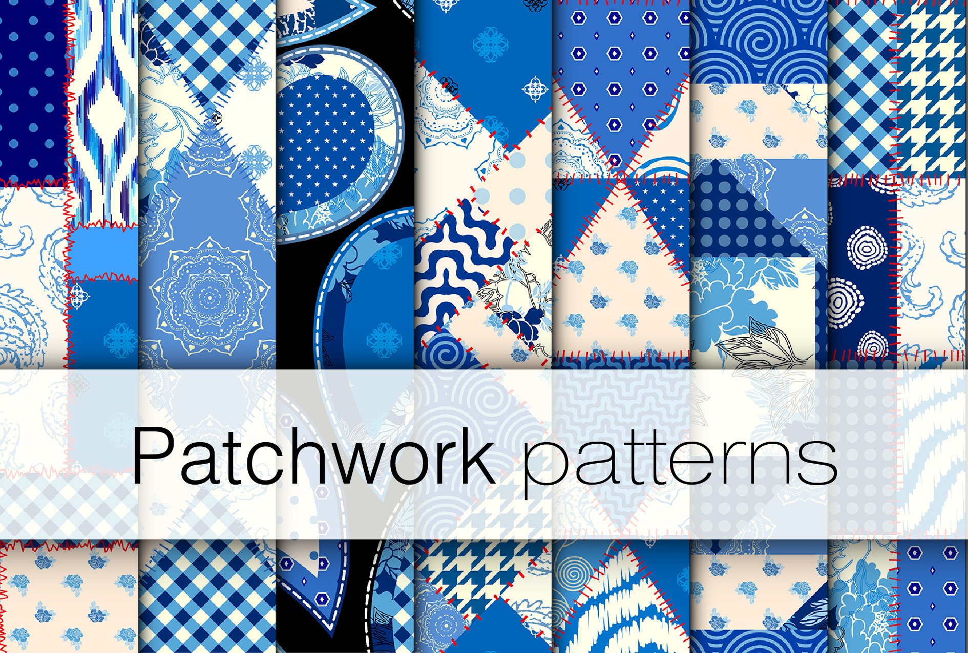 Seamless blue patchwork patterns | Creative Market