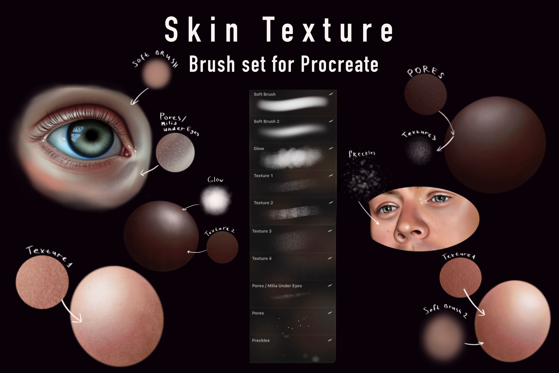 Skin Texture Brush set for Procreate, a Brush Add-On by MessyArtss