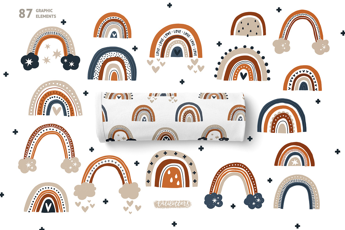 Rainbow Bundle | Clipart & Patterns, an Illustration by tatiletters
