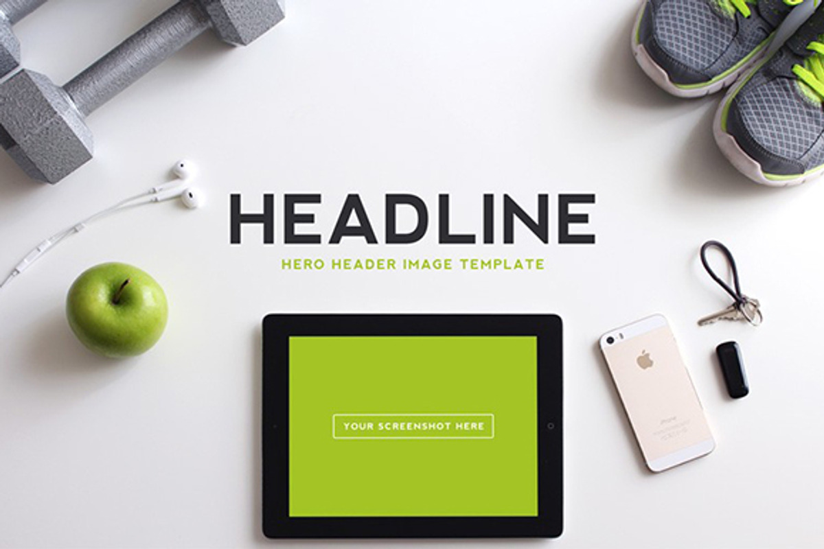8 Customizable Hero Header Templates, an iPhone Mockup by Medialoot