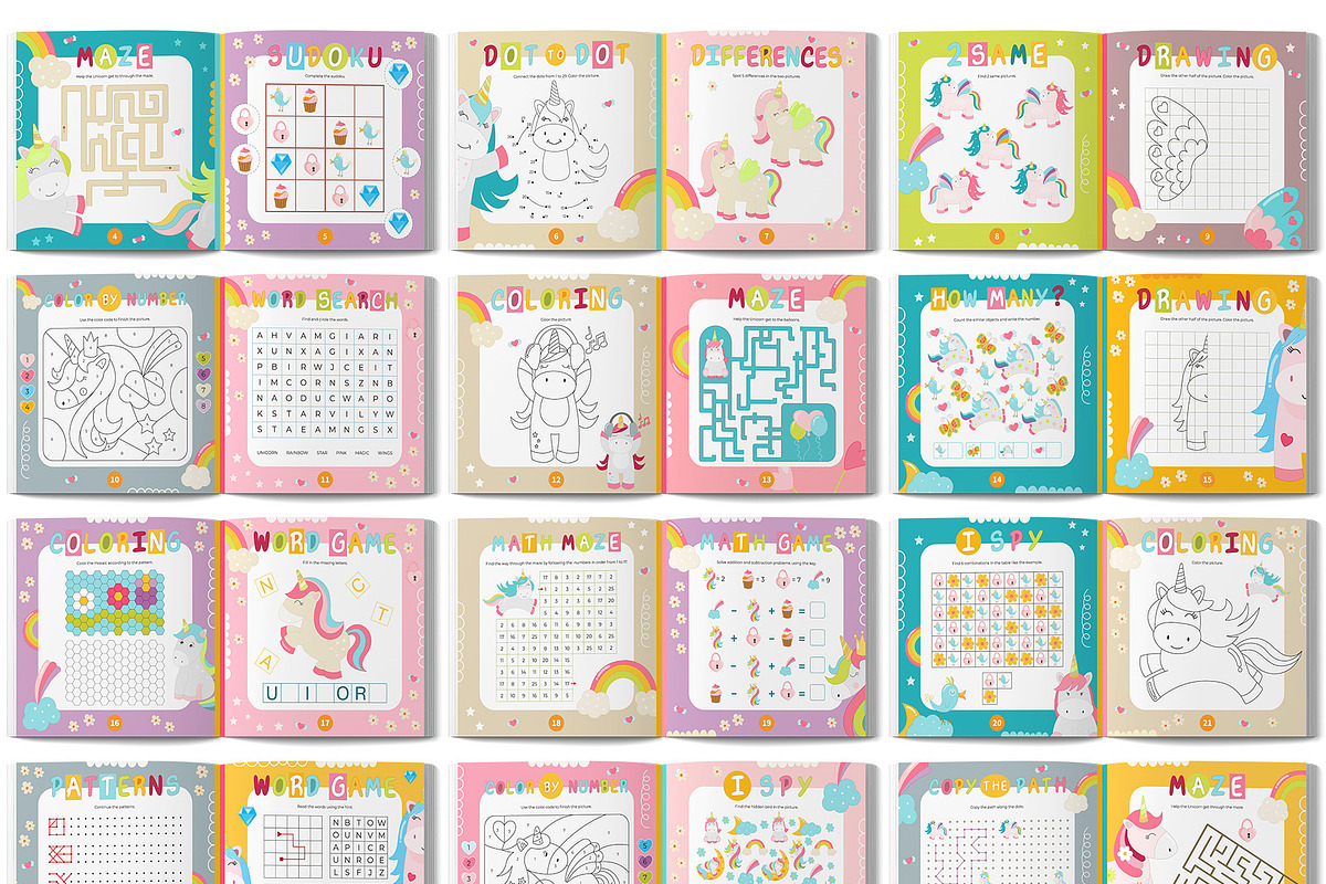 Unicorn Activity pages for kids book, an Education Illustration by ...