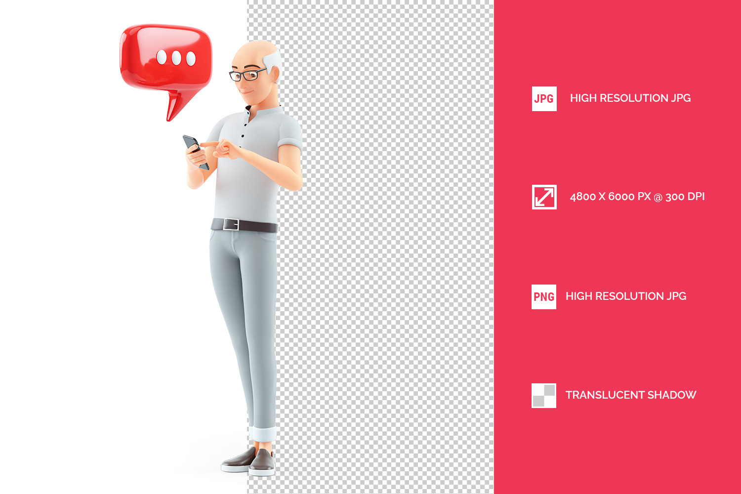 3D Senior Man Texting with Smartphon, a Person Illustration by 3DMask