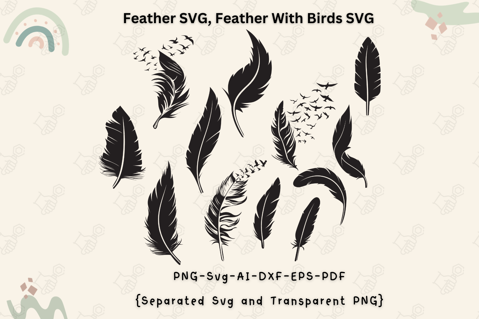 Feather SVG, Feather With Birds SVG