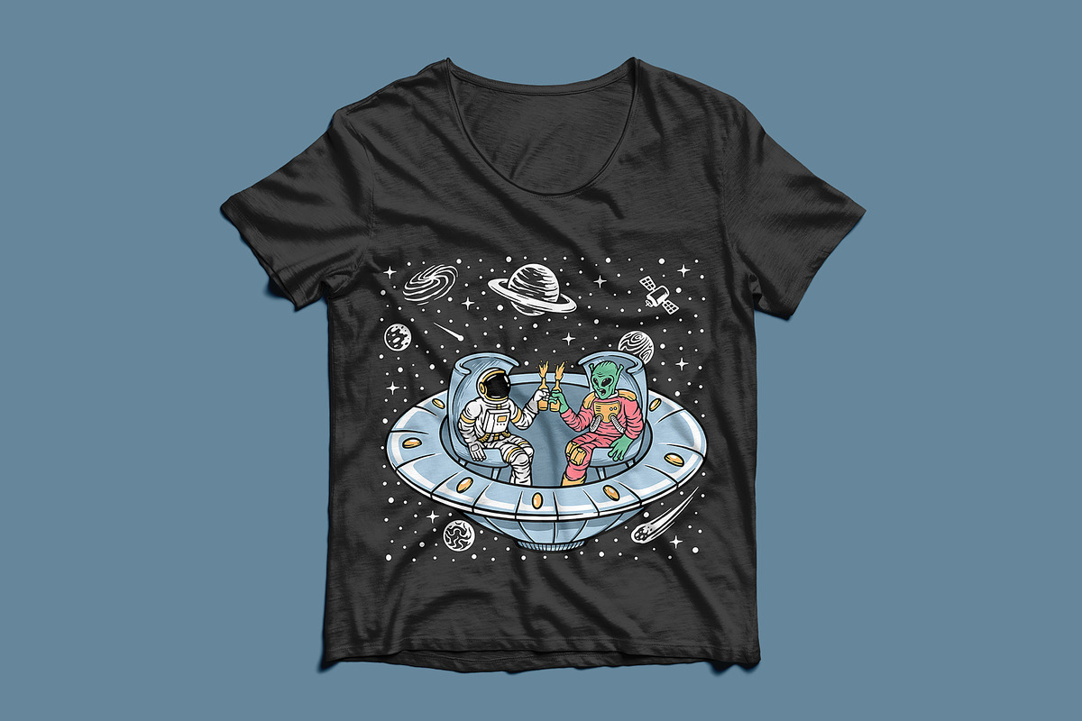 Astronaut and alien chill together