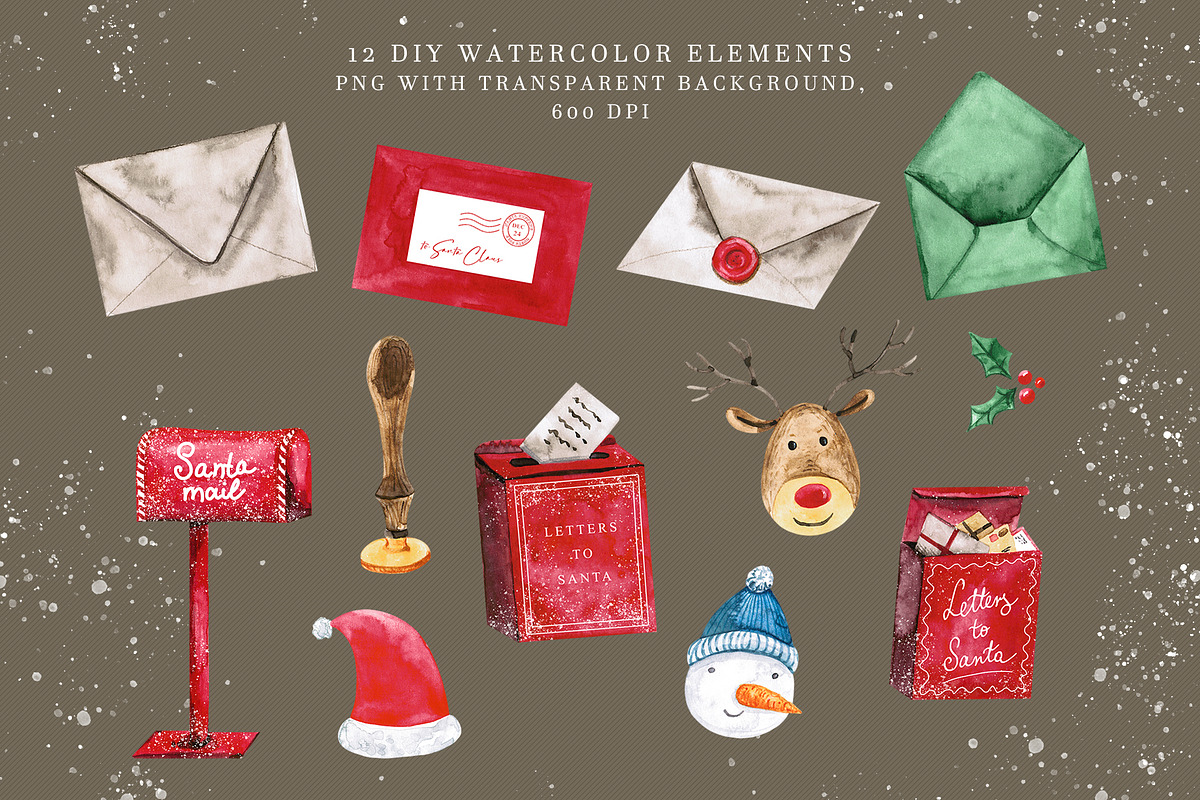 Letters to Santa - watercolor set, a Seasonal Illustration by LeriaArt ...