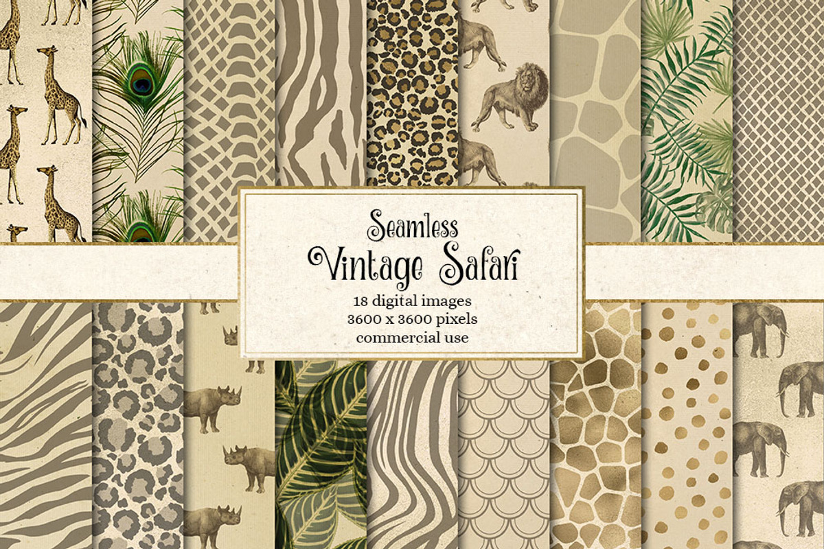Vintage Safari Digital Paper, a Pattern Graphic by Digital Curio