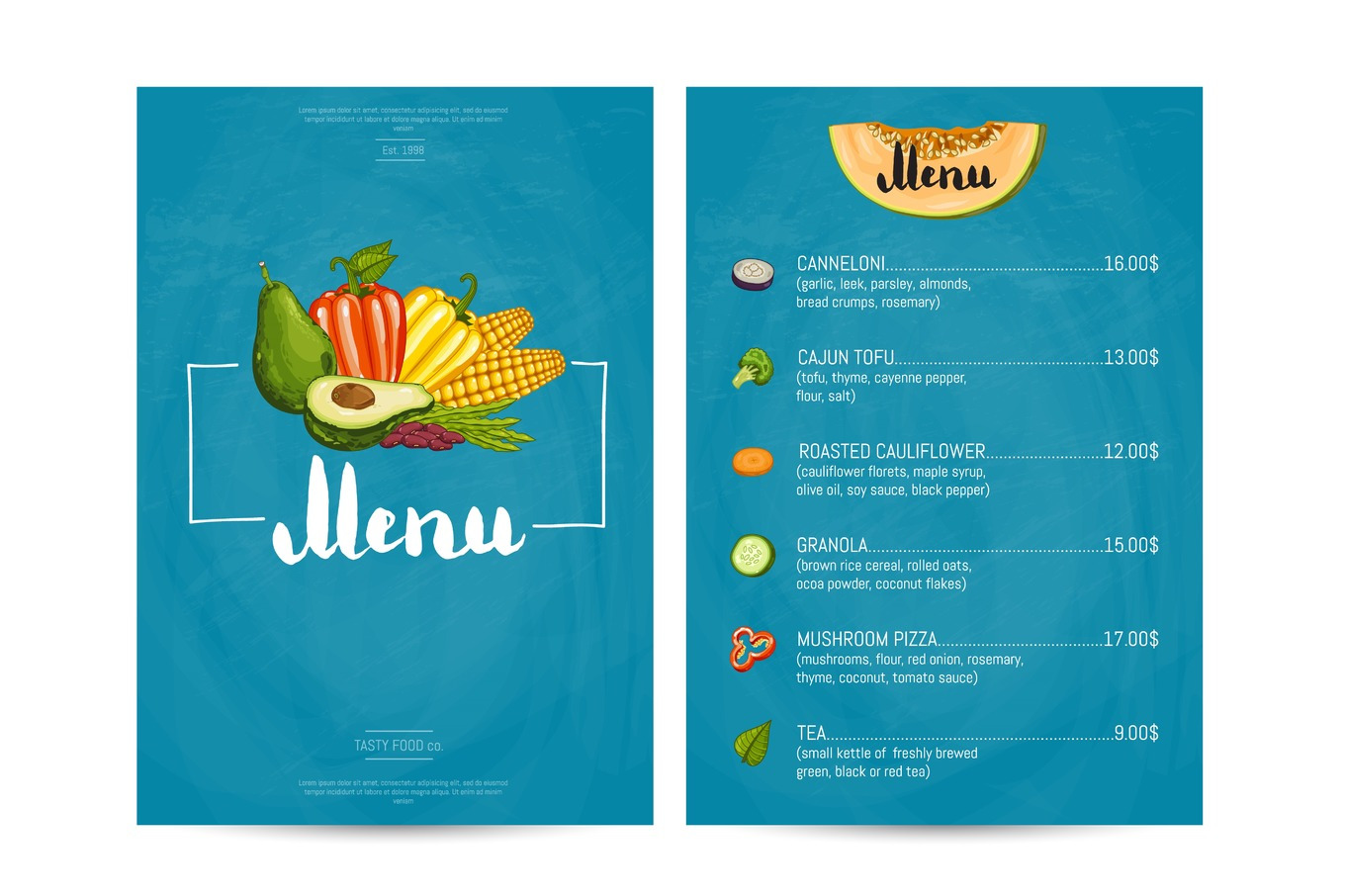 Vegetarian restaurant food menu design, a Food Illustration by ...