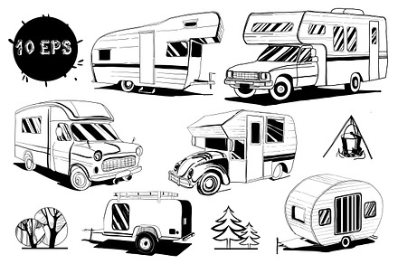 Doodle of Camper Trailer, an Object Graphic by ImpressionShop