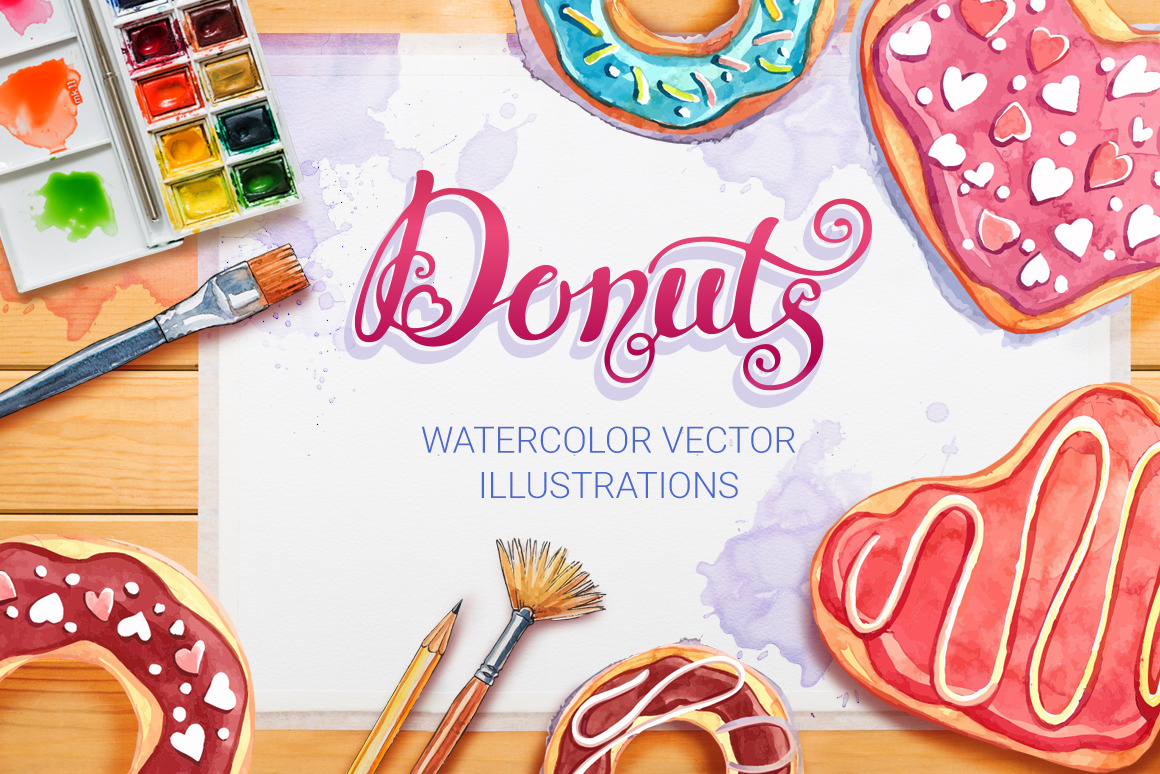 Watercolor donuts, a Food Illustration by AlexGreenArt
