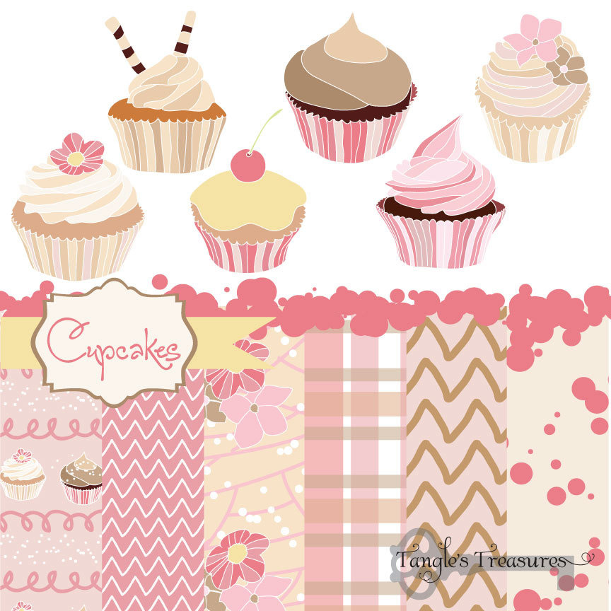 Cupcakes digital clipart and paper, a Graphic by Verdigris Studios