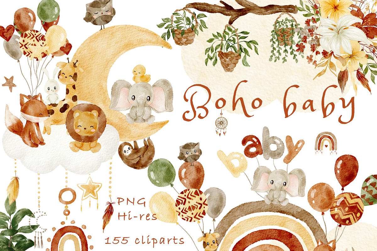 Boho baby nursery clipart