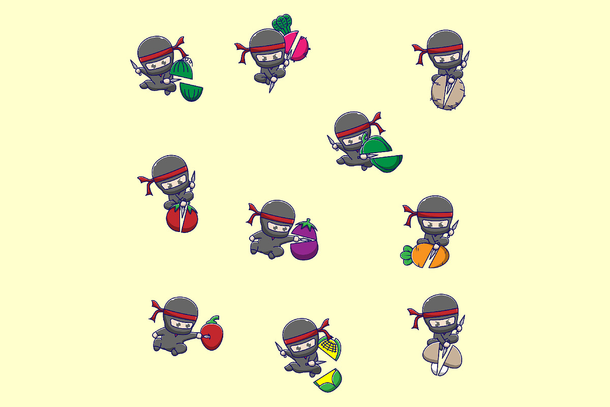 cute ninja cutting vegetables, a Food Illustration by FflatHDS ...