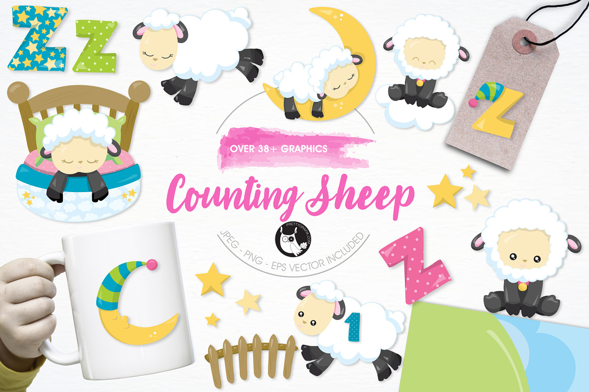 Counting sheep illustration pack, an Illustration by PrettyBundles