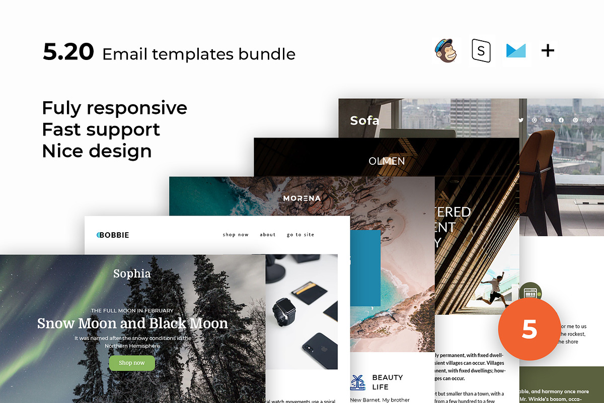 5 Email templates bundle XX, an Email Template by ThemesCode